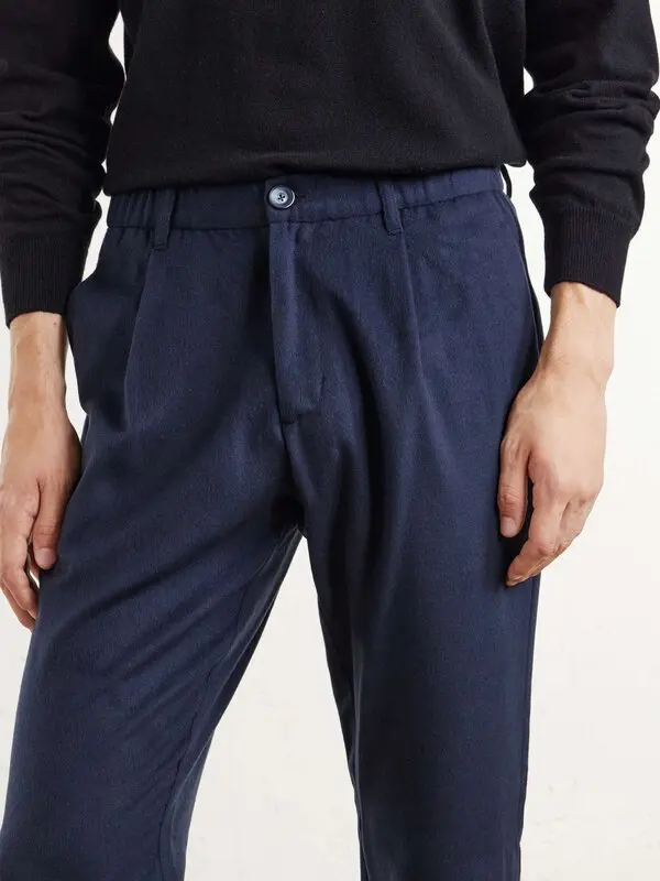 Herno Straight-leg Mélange Flannel Trousers - Navy