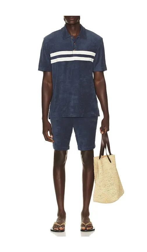 Faherty Brand Cabana Towel Terry Surf Stripe Polo In Blue
