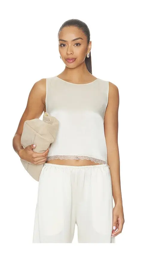 LESET Barb Lace Crop Sleeveless Crew In Cream