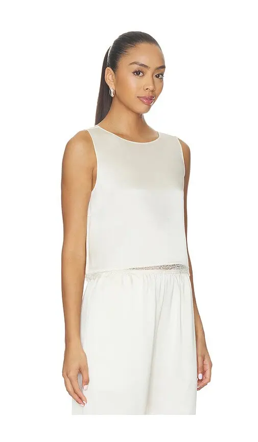 LESET Barb Lace Crop Sleeveless Crew In Cream