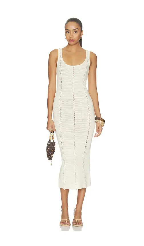 Tularosa Caleyna Faux Pearl Crochet Knit Dress - Ivory