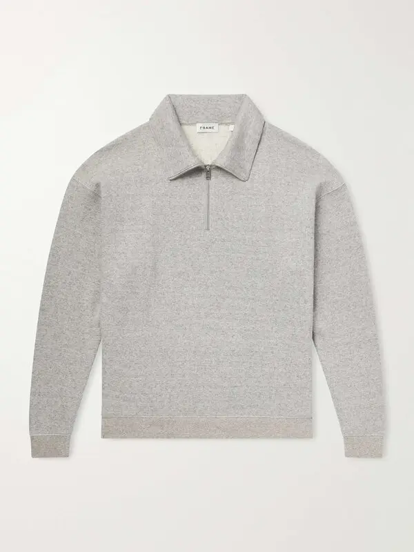 FRAME Cotton And Lyocell-blend Jersey Half-zip Sweatshirt - Gray