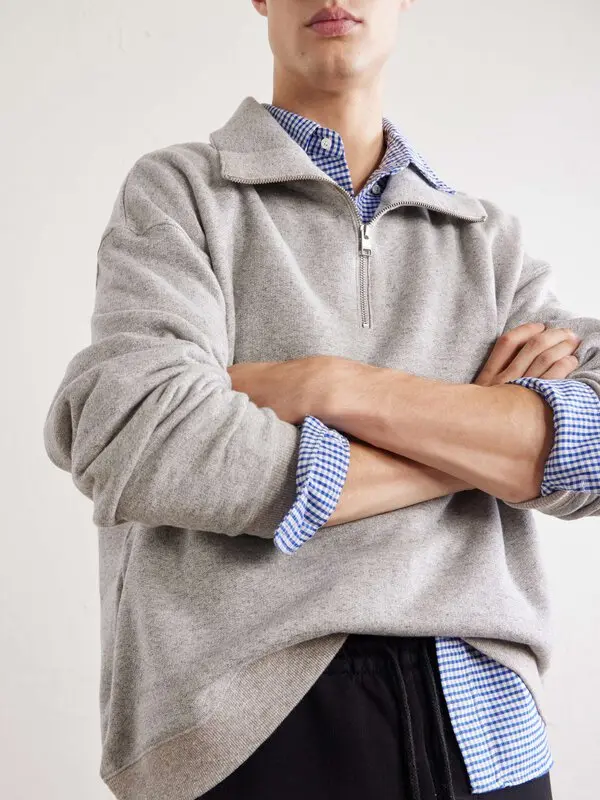 FRAME Cotton And Lyocell-blend Jersey Half-zip Sweatshirt