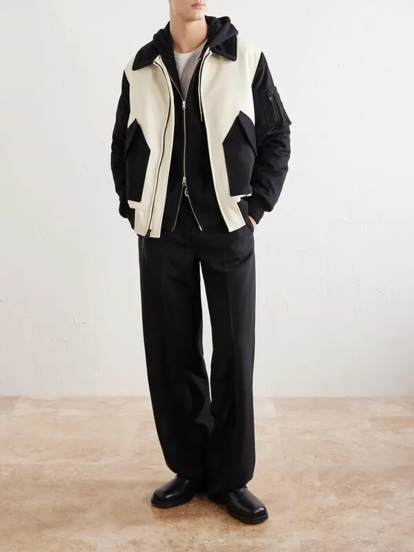 Golden Bear Two-tone Leather-trimmed Wool-felt Bomber Jacket - Neutrals