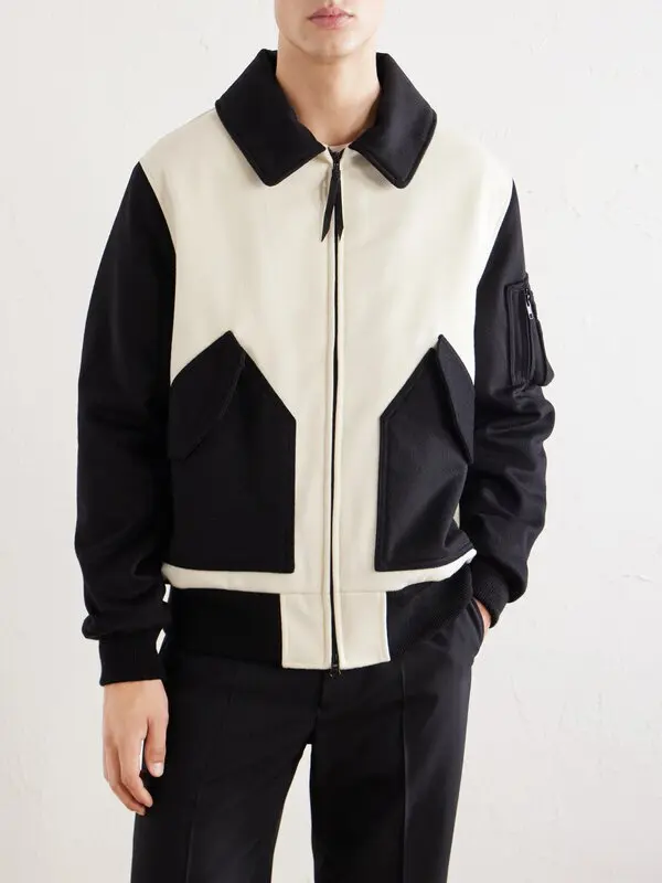 Golden Bear Two-tone Leather-trimmed Wool-felt Bomber Jacket - Neutrals