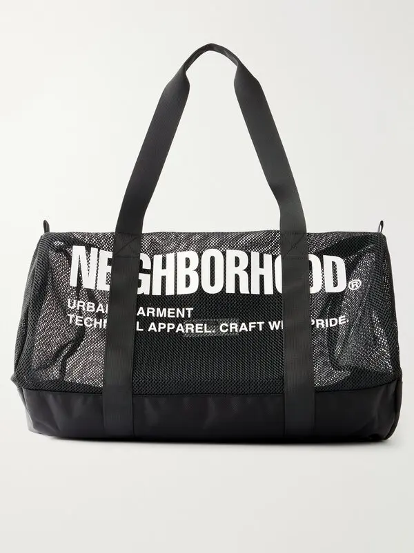 NEIGHBORHOOD Logo-print Mesh Duffle Bag - Black