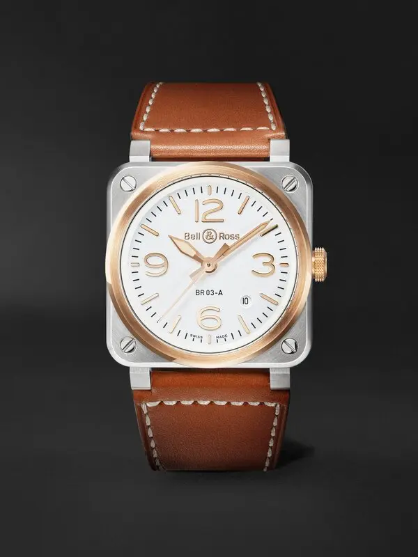 BELL & ROSS Br 03 Automatic Watch In 18k Rose Gold And Steel - White