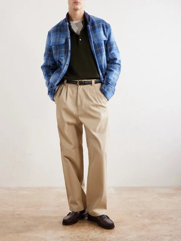 Golden Bear Leather-trimmed Wool Harris Tweed Bomber Jacket