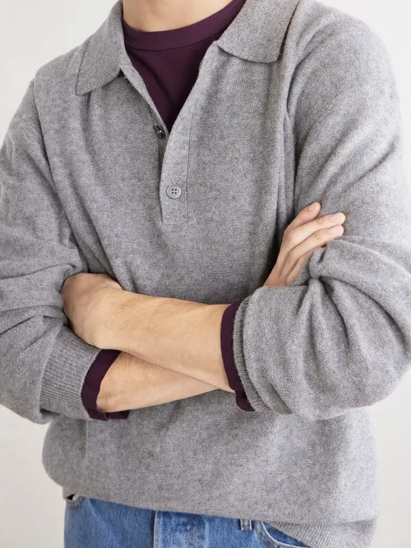 FRAME Wool Polo Sweater - Gray
