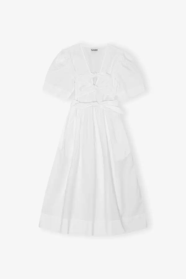 GANNI Black Stretch Cotton Dress - White