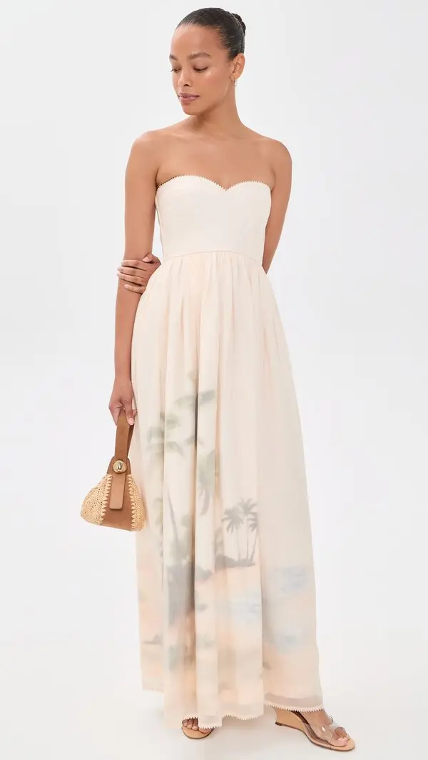 Agua Bendita Strapless Printed Maxi Dress