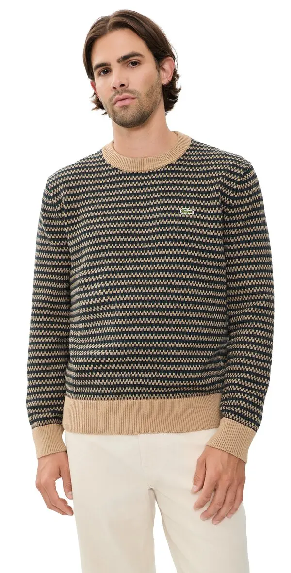 Lacoste Crew Neck Striped Knit Sweater