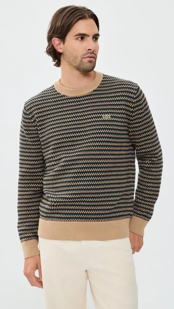Lacoste Crew Neck Striped Knit Sweater