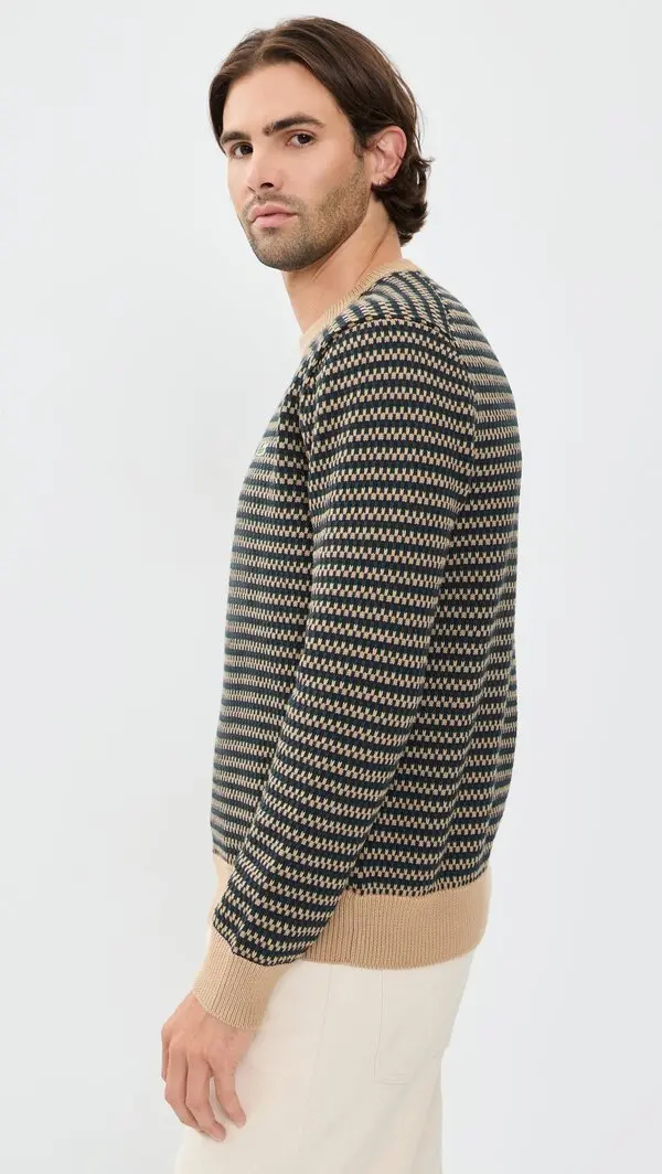 Lacoste Crew Neck Striped Knit Sweater