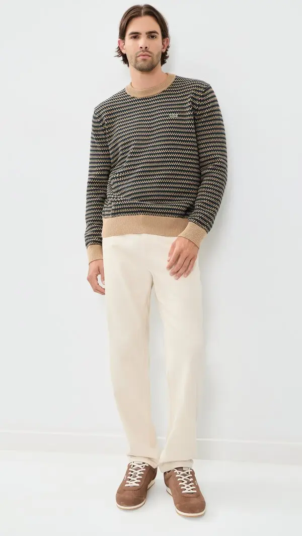 Lacoste Crew Neck Striped Knit Sweater