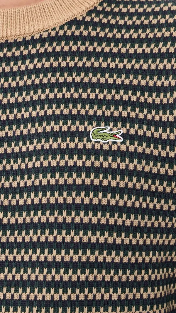 Lacoste Crew Neck Striped Knit Sweater