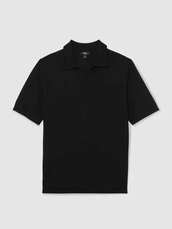 REISS Duchie Merino Wool Open Collar Polo Shirt