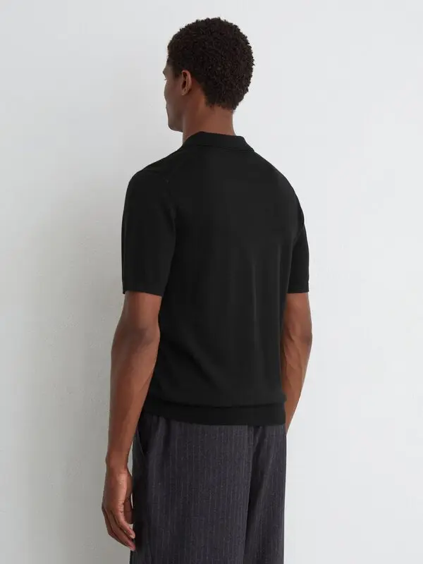 REISS Duchie Merino Wool Open Collar Polo Shirt