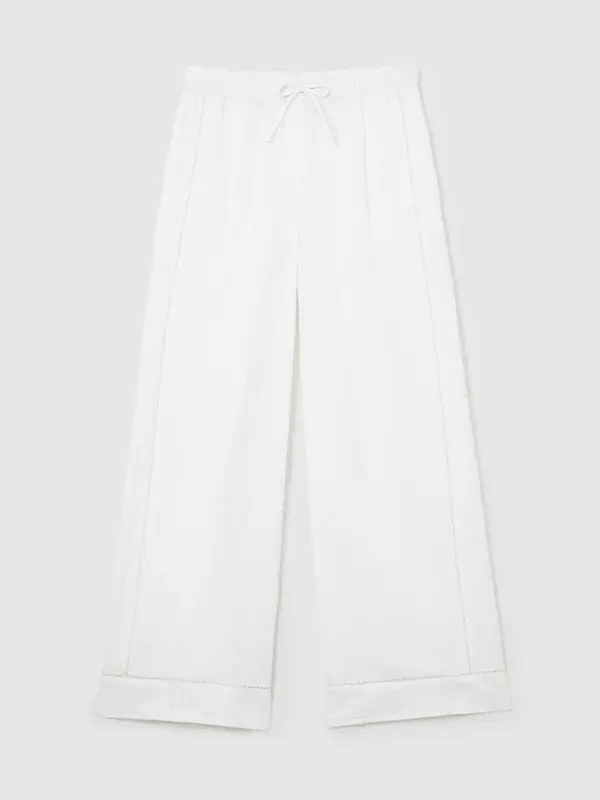 REISS Petite Cotton Cheesecloth Wide-leg Trousers