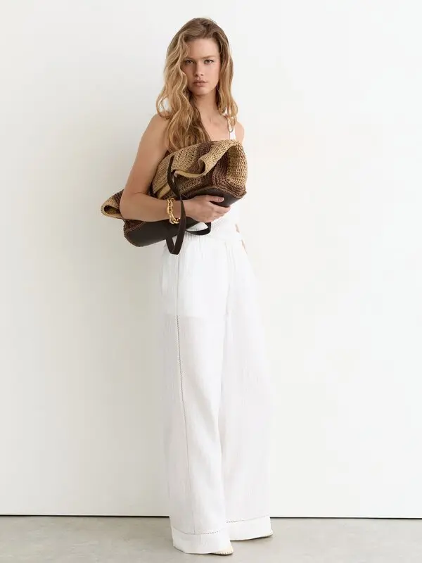 REISS Petite Cotton Cheesecloth Wide-leg Trousers