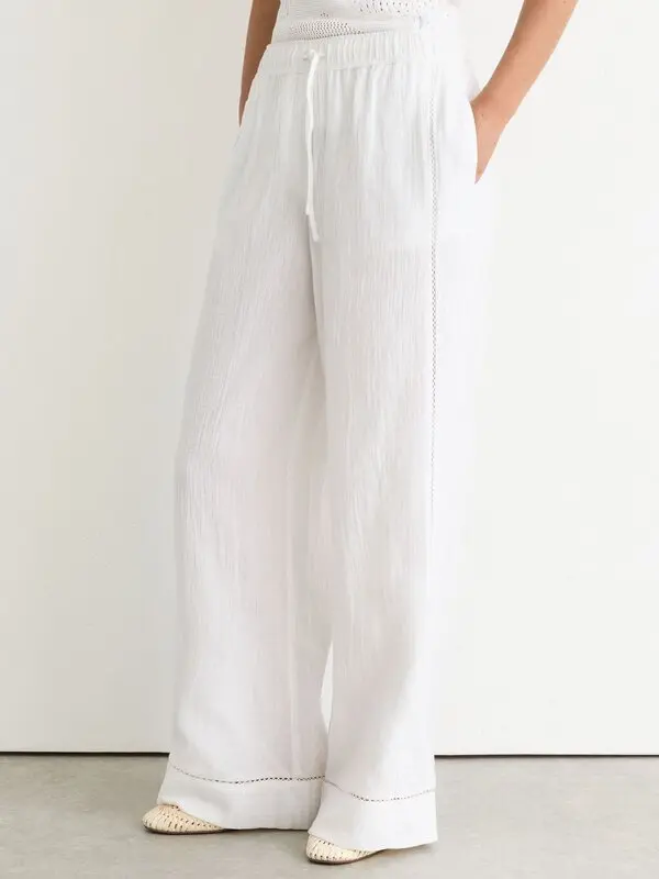 REISS Petite Cotton Cheesecloth Wide-leg Trousers