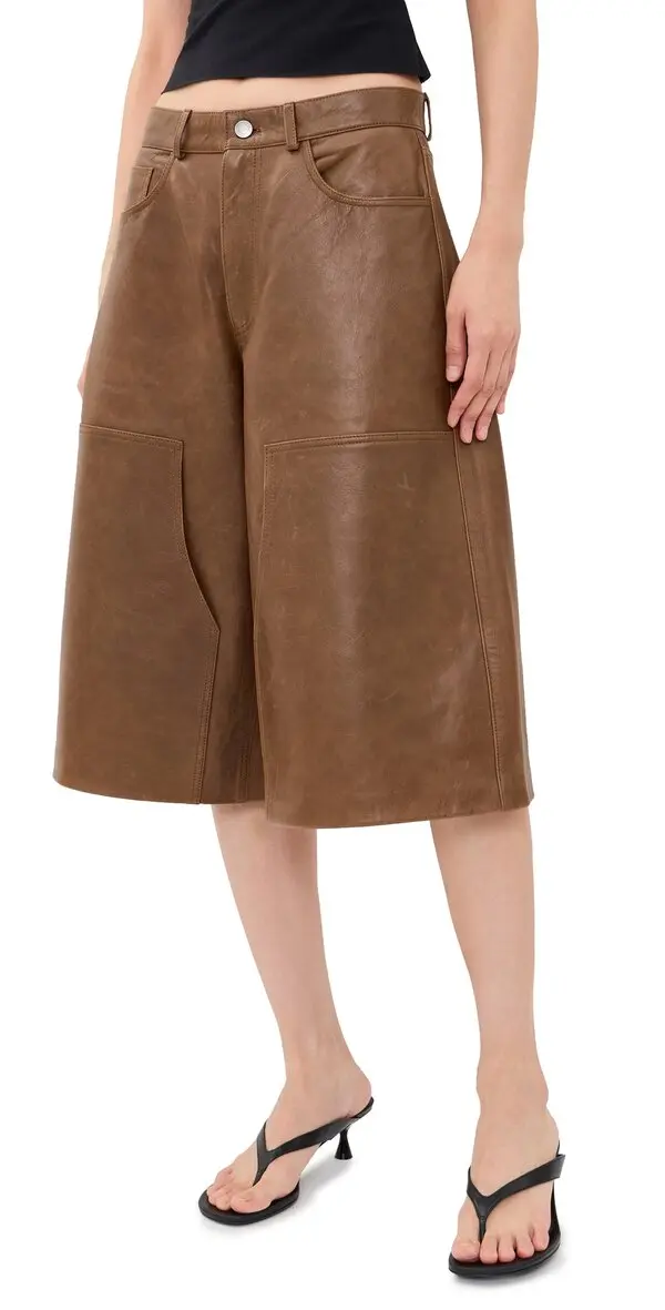 HAIKURE Silky Leather Patchwork Shorts