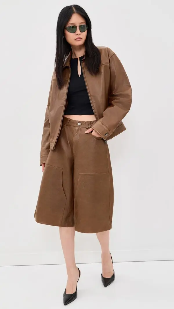 HAIKURE Silky Leather Patchwork Shorts