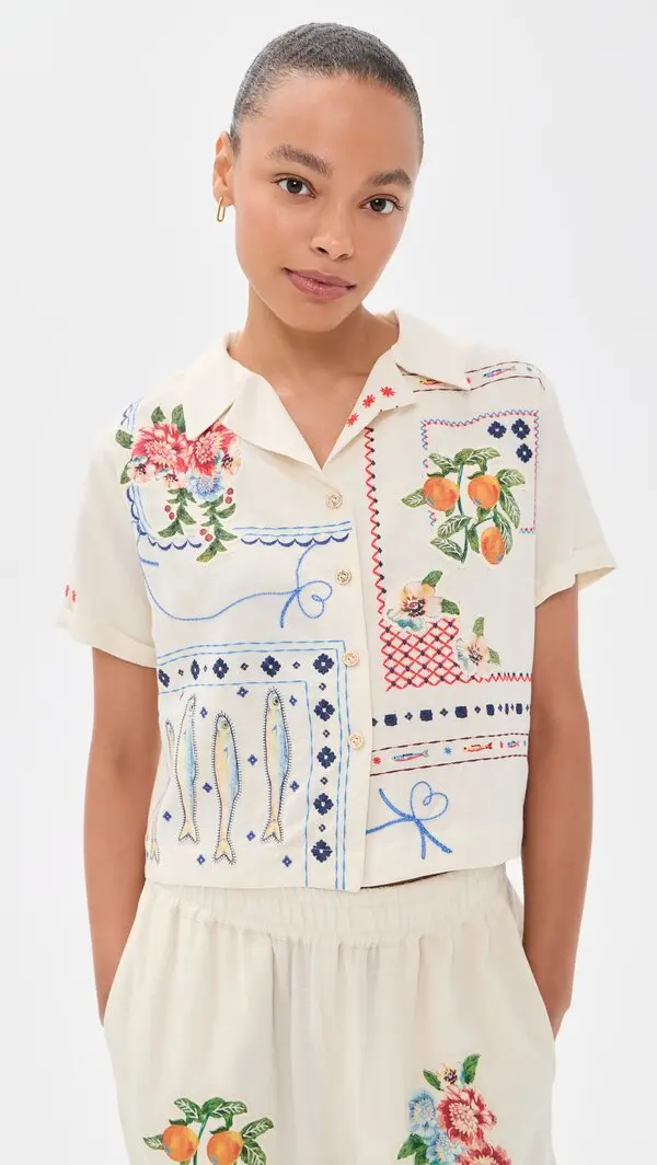 Agua Bendita Vittoria Embroidered Linen Shirt
