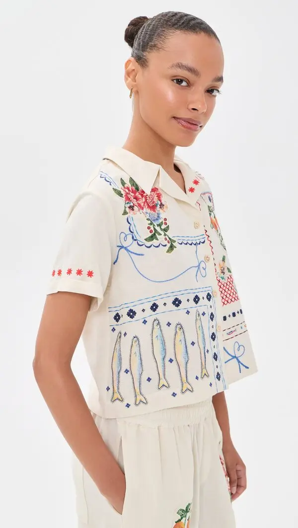 Agua Bendita Vittoria Embroidered Linen Shirt