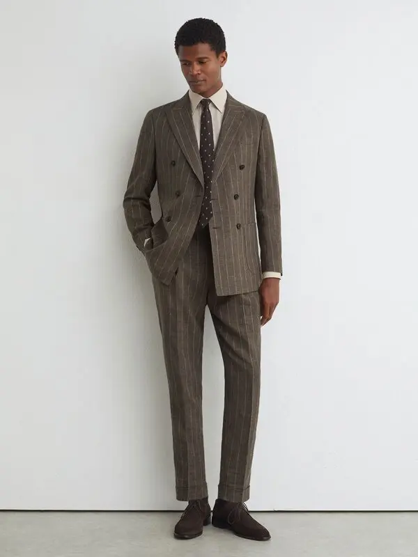 ATELIER Linen-cotton Pinstripe Classic-fit Trousers