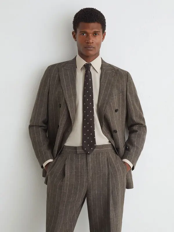 ATELIER Linen-cotton Pinstripe Classic-fit Trousers