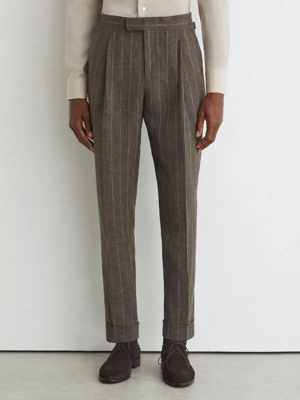 ATELIER Linen-cotton Pinstripe Classic-fit Trousers