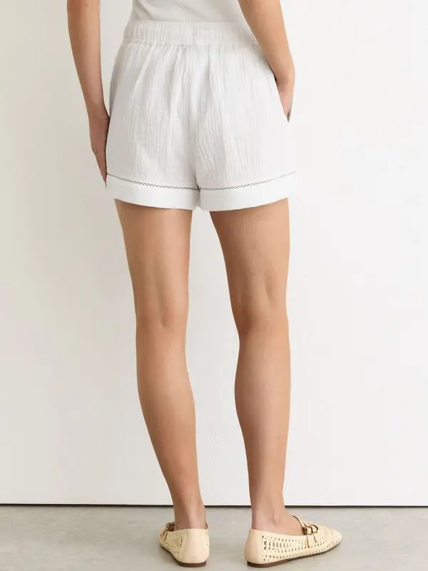 REISS Rue Cotton Cheesecloth Stitch-detail Shorts