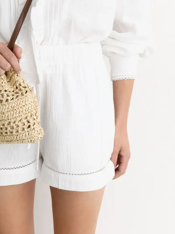 REISS Rue Cotton Cheesecloth Stitch-detail Shorts