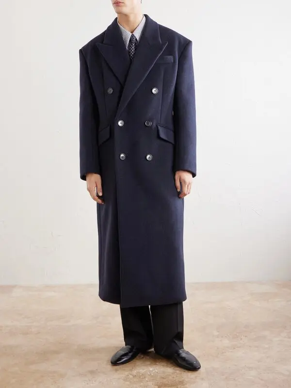 Saint Laurent Double-breasted Wool-blend Coat With Peak Lapels