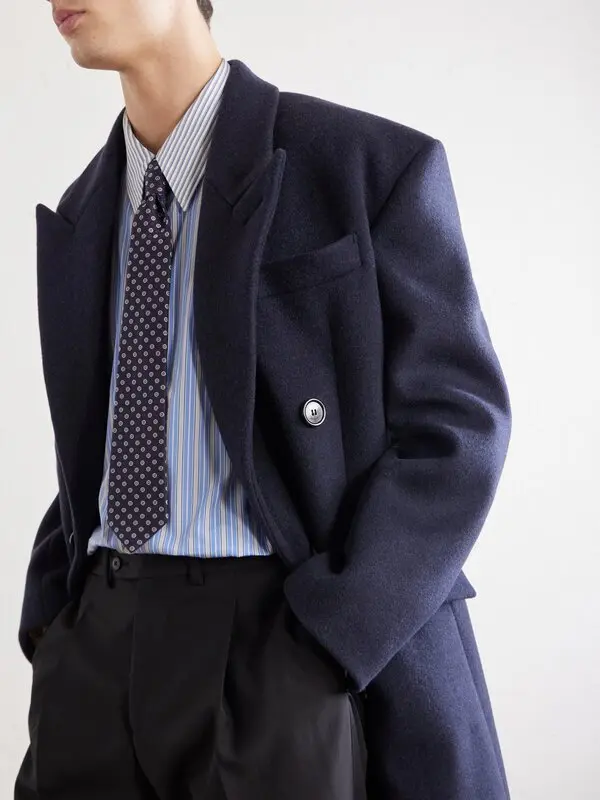 Saint Laurent Double-breasted Wool-blend Coat With Peak Lapels