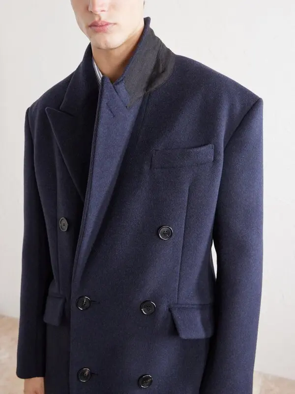 Saint Laurent Double-breasted Wool-blend Coat With Peak Lapels