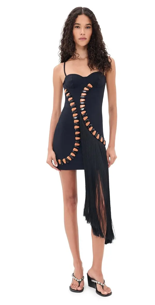 PatBO Delya Beaded Fringe Mini Dress - Black