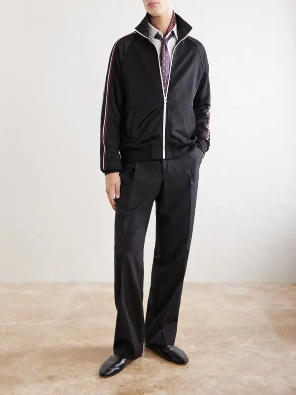 Saint Laurent Logo-detailed Striped Stretch-jersey Zip-up Sweatshirt