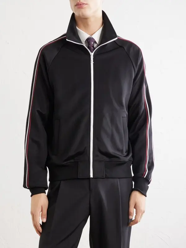Saint Laurent Logo-detailed Striped Stretch-jersey Zip-up Sweatshirt