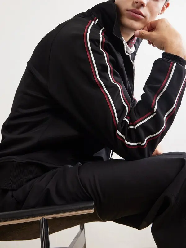 Saint Laurent Logo-detailed Striped Stretch-jersey Zip-up Sweatshirt