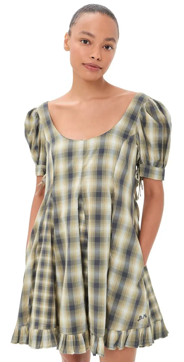 DAMSON MADDER Sabina Check Mini Godet Dress - Cardamon