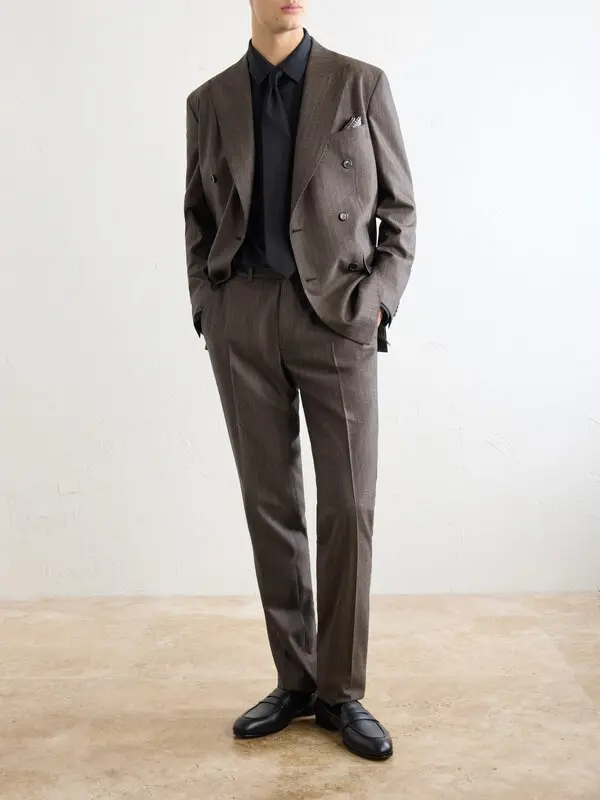 Brioni Plume Straight-leg Herringbone Wool Suit Trousers