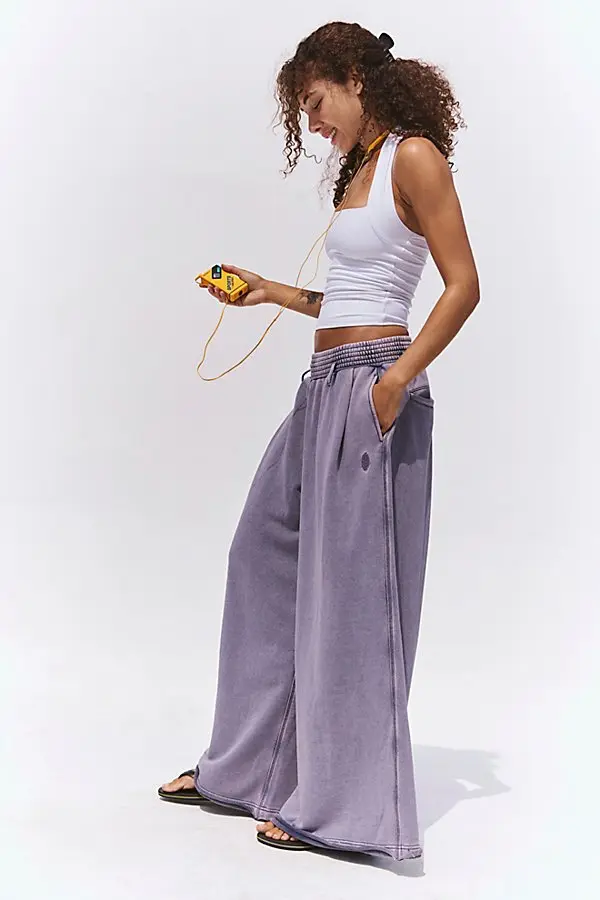 Free People Wide Leg Sweat Trousers - Blue Indigo