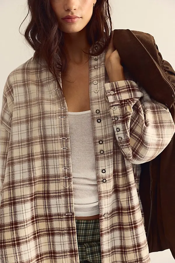 Free People We The Free Plaid Shirt - Ivory Combo