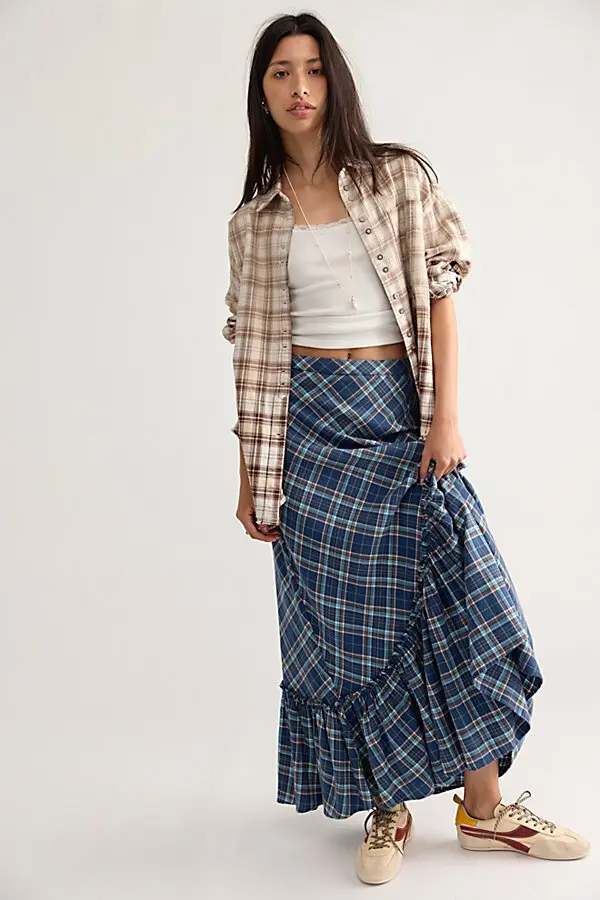 Free People We The Free Plaid Shirt - Ivory Combo