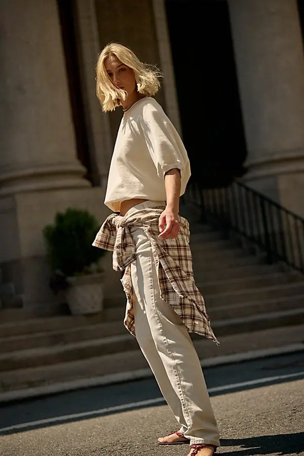 Free People We The Free Plaid Shirt - Ivory Combo