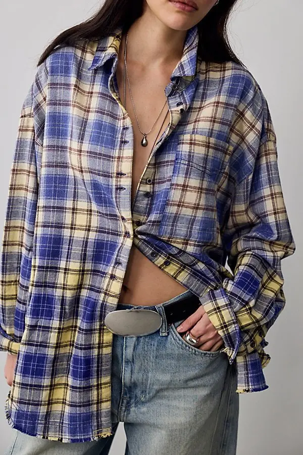 Free People We The Free Plaid Shirt - Set Sail Combo