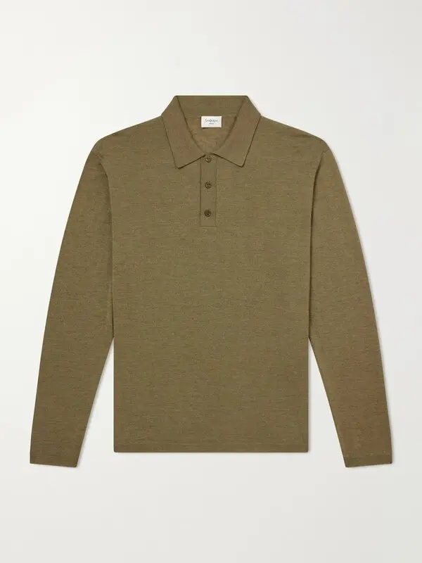 Saint Laurent Cashmere, Silk And Linen-blend Polo Shirt - Green