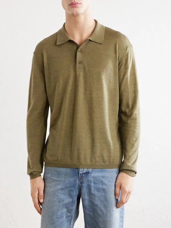 Saint Laurent Cashmere, Silk And Linen-blend Polo Shirt - Green